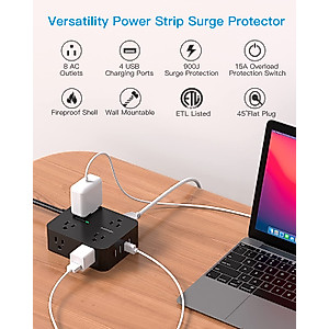 Outlet Extender with Night Light and Black 8 Outlets Power Strip Surge Protector with 4 USB Ports Bundle