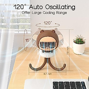 KinYiLO Cute Stroller Fan Clip On for Baby, Portable Baby Stroller Fans Bladeless, 4 Speeds Auto Oscillating, 4000mAh Rechargeable Battery Powered, Flexible Tripod Small Cooling Fan for Crib/Car Seat