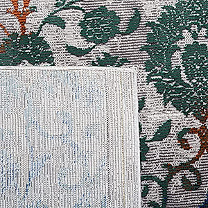 SAFAVIEH Aria Collection Area Rug - 8' x 10', Grey & Green, Boho Floral Damask Distressed Design, Non-Shedding & Easy Care, Ideal for High Traffic Areas in Living Room, Bedroom (ARA134F)