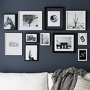 Americanflat 11x14 Black Picture Frame - Displays 8x10 With Mat or 11x14 Without Mat - Composite Wood with Shatter Resistant Glass - Horizontal and Vertical Formats for Wall