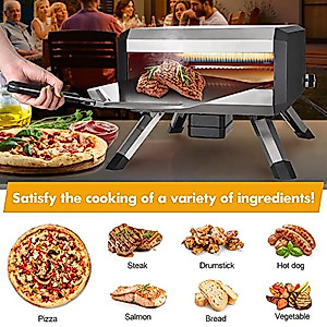 AOSION-Outdoor Gas Pizza Oven, Rotating Propane Pizza Grill Oven for Exterior Backyard Pizza Maker with 14" Pizza stone, Portable Pizza Ovens for Outside with Pizza Peel,Pia,Cutter,Gloves and thermometer.