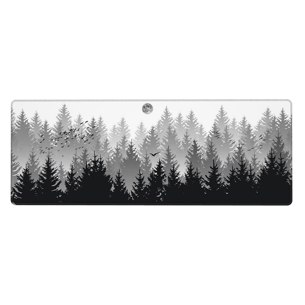 Abstract Misty Forest Mouse Pad Moon Birds Trees Gaming Mouse Pad XL Big Mouse Mat Full Desk Pad XXL Extended Mousepad Large Long Mouse Pad for Gamers Stitched Edges Non-Slip Rubber Base Mice Pad