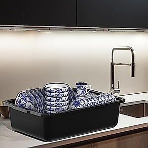 Tyminin 35 L Commercial Bus Tubs Box/Tote Box, Plastic Utility Basin Tub, Black, 4-Pack