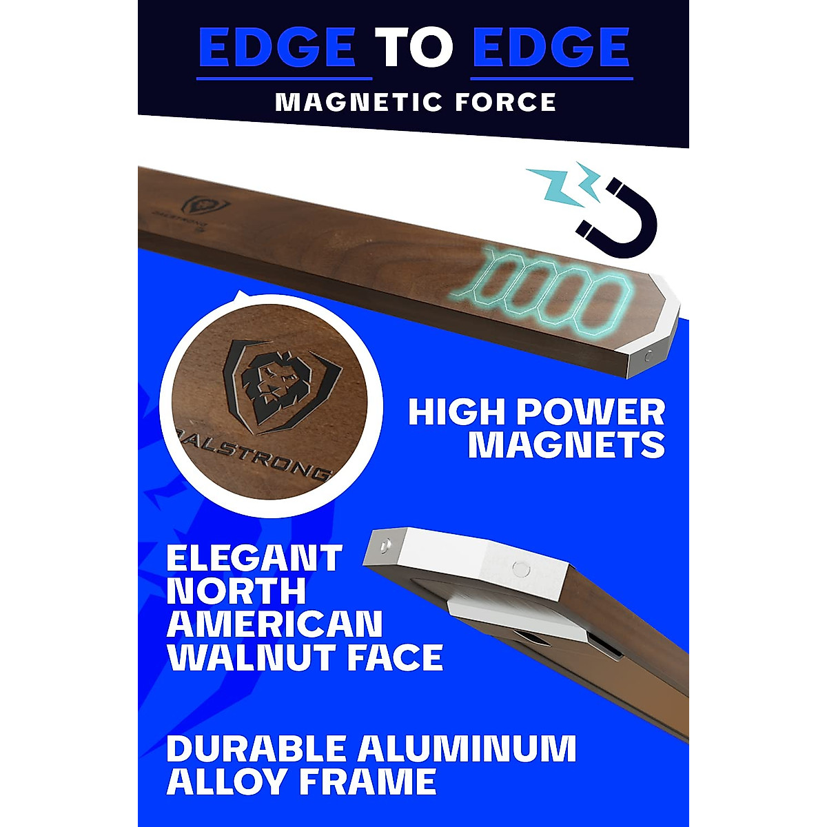 Dalstrong Magnetic Knife Holder Wall - Premium North American Walnut Wood - Knife Magnetic Strip - Aluminum Frame - 18" x 2.5" - Powerful Magnet Kitchen Bar - Easy Mount - Safely Display your Knives
