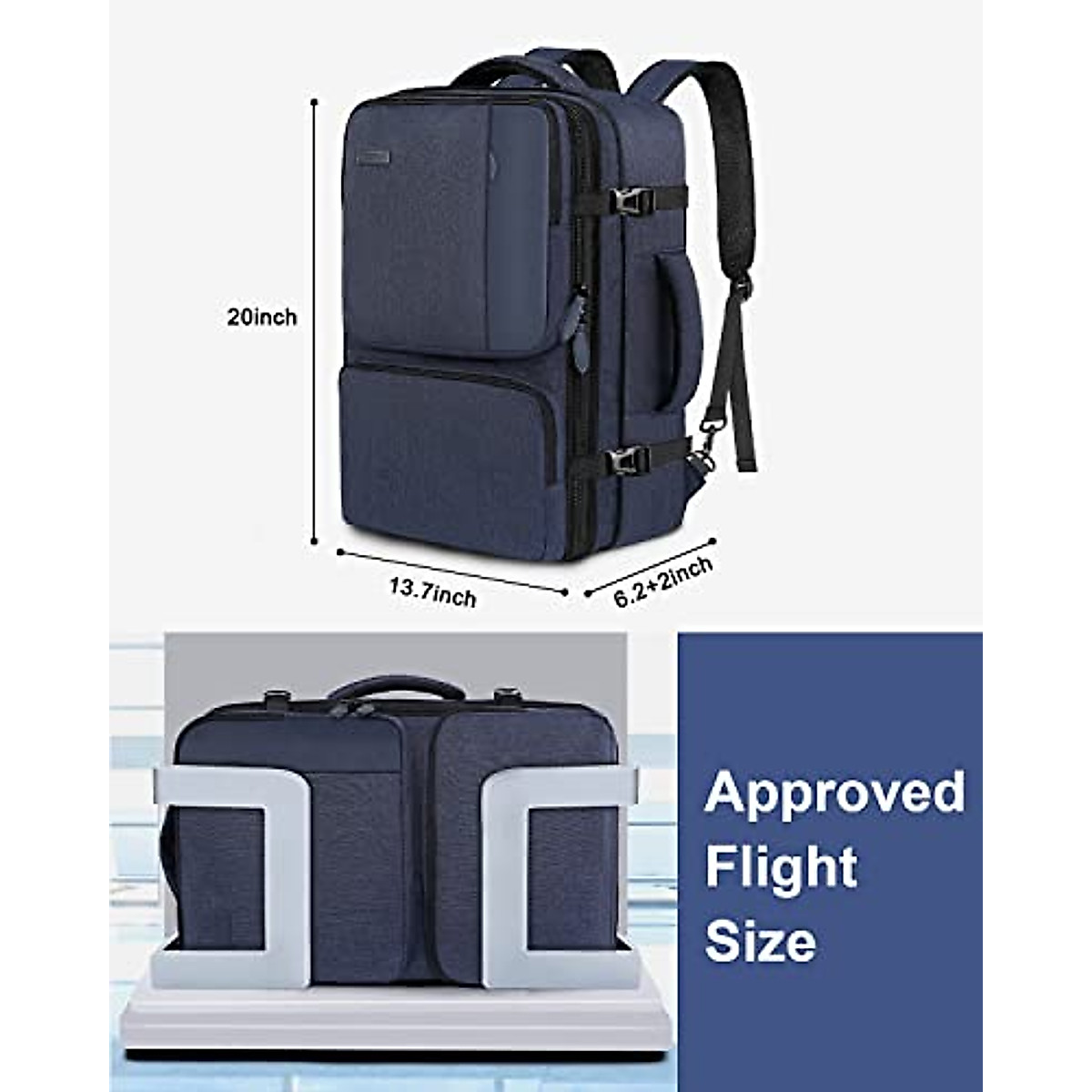 Carry on Backpack, Airline Approved 45L Travel Backpack with 3 Packing Cubes for Men Women, Water Resistant Expandable Overnight Weekender Luggage Daypack Suitcase Duffel Bag, Gift for Travelers, Blue