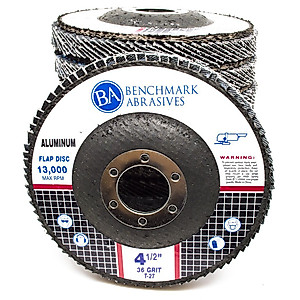 Benchmark Abrasives 4.5" x 7/8" Premium Stearate Coated Type 27 Flap Discs 4 1/2 for Angle Grinder - for Aluminum & Soft Metals - Sanding, Finishing, Grinding Wheels 4 1/2 Inch - (10 Pack) 36 Grit