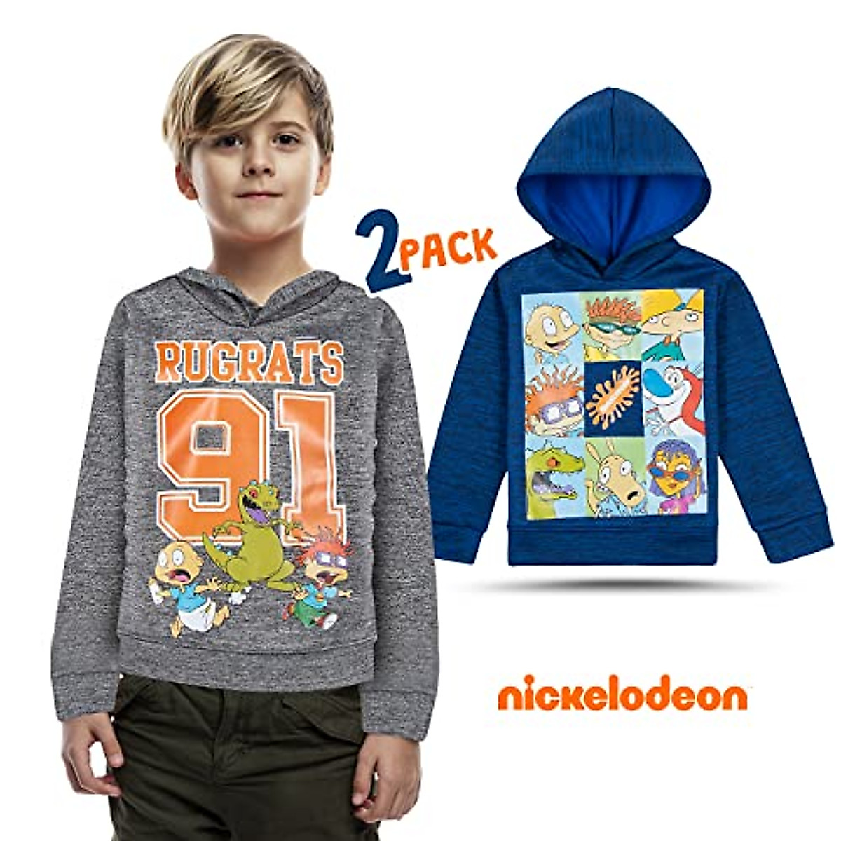 Nickelodeon 2 Pack Spongebob and Rugrats Soft Fleece Hoodies for Boys, Lightweight Graphic Pullover Sweatshirts