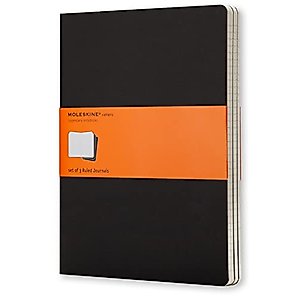 Moleskine Cahier Journal, Soft Cover, XL (7.5" x 9.5") Ruled/Lined, Black, 120 Pages (Set of 3)