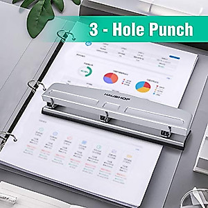 HAUSHOF Desktop Stapler and 3-Hole Punch Set with 5000-Piece Staples and Staple Remover, Office Supplies Compatible with 26/6 and 24/6 Staples