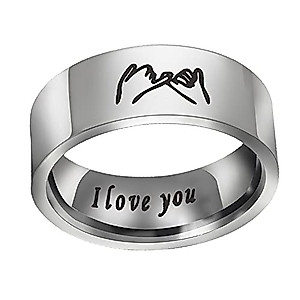 COLORFUL BLING Pinky Promise Couple Rings Stainless Steel Polish I Love You Engagement Wedding Ring Band for Friendship Lovers Valentine's Day Wedding Jewelry-silver7