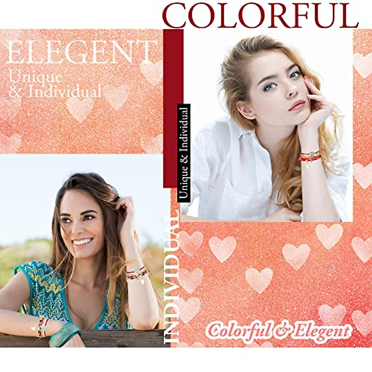 4 Sets Bohemian Stretch Beads Bracelets Multilayer Evil Eye Hamsa Hand Bracelet Bohemian Bracelet Handmade Stackable Charm Bracelets for Women Lucky Protection Beaded Hamsa Bracelet (Bright Colors)