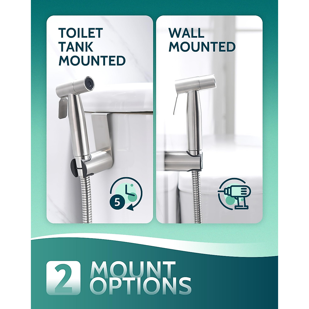 LUFEIDRA Handheld Toilet Bidet Sprayer for Toilet-Adjustable Water Pressure Jet Spray with Plastic T-Valve for Feminine Wash (Brushed Nickel + Matte Black)