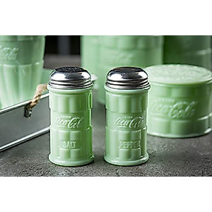TableCraft's Coca-Cola Jadeite Salt & Pepper Shakers 2.5 x 2.5 x 4.75", Green