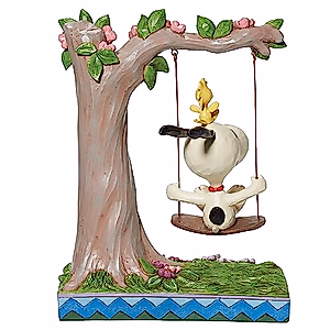 Enesco Jim Shore Peanuts Snoopy and Woodstock on Swing 8 Inch Tall Figurine 6011961, Multicolor