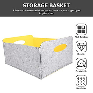 Magazine Basket Felt Storage Basket Box Foldable Organizer Basket Open Storage Bins Boxes with Handle for Magazine Books Newspaper Sundries Yellow Clothes Storage Organizer