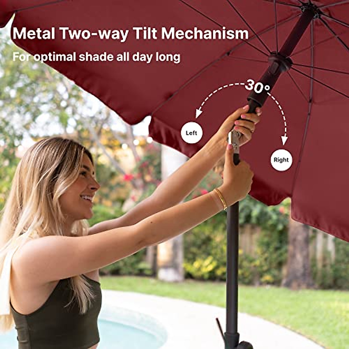 AMMSUN Patio Umbrella 6.5 ft Market Table Umbrella Tilt Steel Pole UPF50+ Protection,Great for Outdoor Garden Backyard (Maroon)