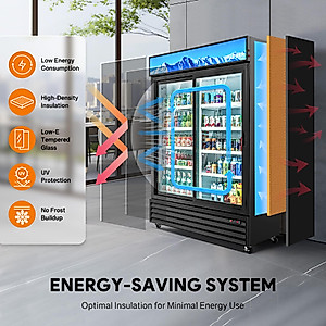 Wilprep Commercial Display Refrigerator, 35.1 cu ft 2 Sliding Door Merchandiser Refrigerator with LED Lights, 52.4 in Upright Beverage Cooler for Restaurant Retail Stores, ETL & ETL Sanitation Listed