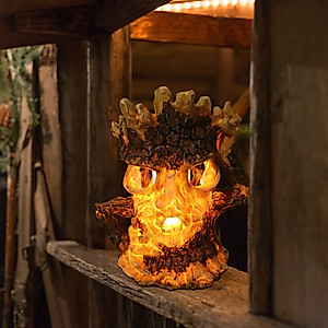 Solar Lanterns Outdoor Tiki Statue Lights Large Stump on Fire Figurine Flickering Flame Solar Halloween Light Waterproof Patio Decoration for Table Deck Garden Yard Lawn Porch Garden Holiday (1 Pack)