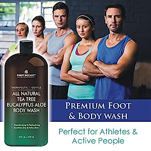 ALL Natural Tea Tree Body Wash - Fights Body Odor, Athlete’s Foot, Jock Itch, Nail Issues, Dandruff, Acne, Eczema, Shower Gel for Women & Men, Eucalyptus Aloe Skin Cleanser / body soap-16 fl oz