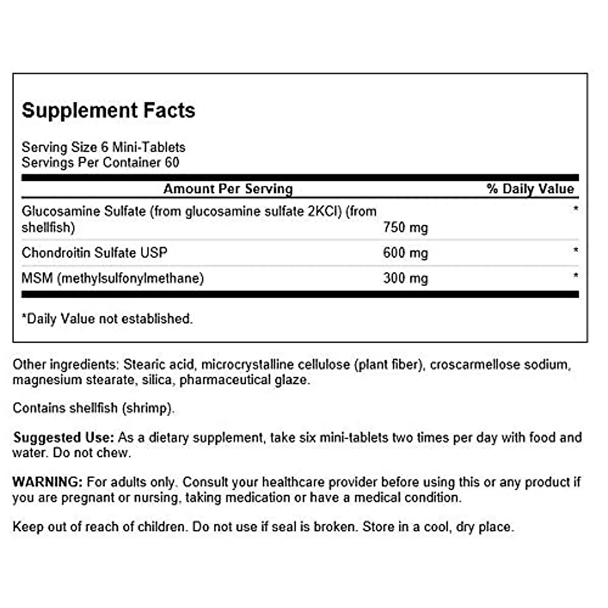 Swanson Mini-Tabs Glucosamine Chondroitin & Msm Joint Mobility Flexibility Comfort Cartilage Connective Tissue Health Support 750/600/300 Milligrams 360 Tabs 4 Pack