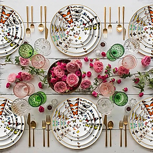 Bone China Plate, Nordic Style 6.5" Butterfly Gold Edge Plate Dessert Plate Ceramic Plate, Household Cutlery Set, Microwave Oven Dishwasher Safe (Size : Set of 4)