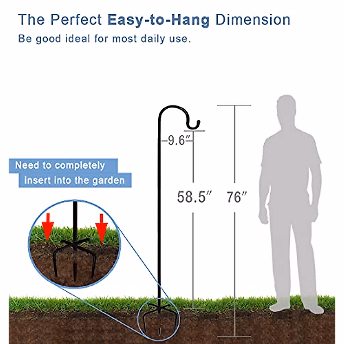 Artigarden 76 inch Outdoor Shepherd Hook with 5 Prong Base (2 Packs), Adjustable Heavy Duty Garden Hanging Stake for Bird Feeder Solar Light Plant Hanger Wedding Decor, Matte Black