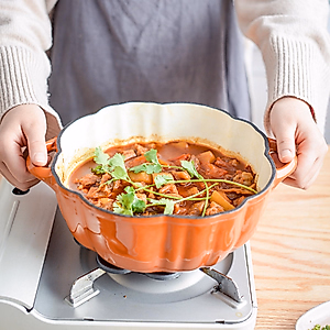 Hgjgwqh Cast Iron Dutch Oven, Pumpkin Shape Cooking Pot Casserole with Lid and Handles, Non-Stick Stew Pot Soup Pot Halloween Cooking Pot Enamel Cookware Crock Pot for Soup Porridge Stew Gift,1.5L