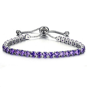 CiNily Adjustable Tennis Bracelets for Women Purple Cubic Zirconia Bracelet 14K White Gold Plated Hypoallergenic Slider Bracelet Jewelry Gift