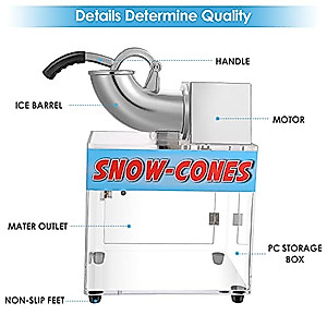 250W Electric Stainless Ice Shaver Machine 440 LBS/H Snow Cone Machine Commercial 110V Snow Cone Maker Ice Crusher with Safety On,Off Switch for Family,Restaurants Bars