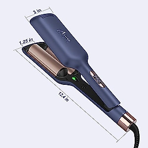 32mm (1.25") Aima Beauty Twins Mermaid Hair Waver, Anti-Scald Hair Crimper 2 Barrel, Beach Wave Curling Iron, Curling Wand with Storage Lock 15S Heats Up for Short/Medium/Long Hair Prussian Blue