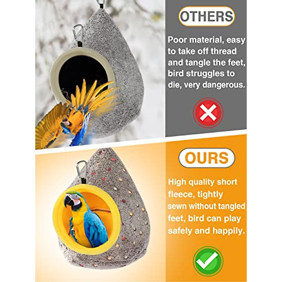 Winter Warm Bird Nest, Plush Bird Bed for Cage with Fixable Opening to Keep Shape, Parrot Hammock Snuggle House, Gift for Macaws African Grey Amazon Parrot Cockatiel