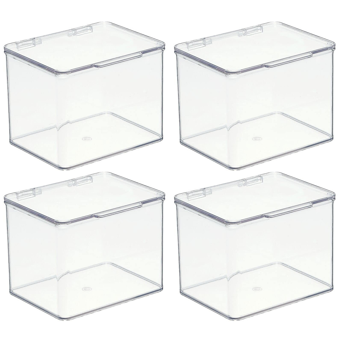 mDesign Plastic Kitchen Pantry and Fridge Storage Organizer Box Containers w/Hinged Lid for Shelves or Cabinets, Holds Food, Snacks, Seasoning, Condiments, Utensils, Lumiere Collection, 4 Pack, Clear