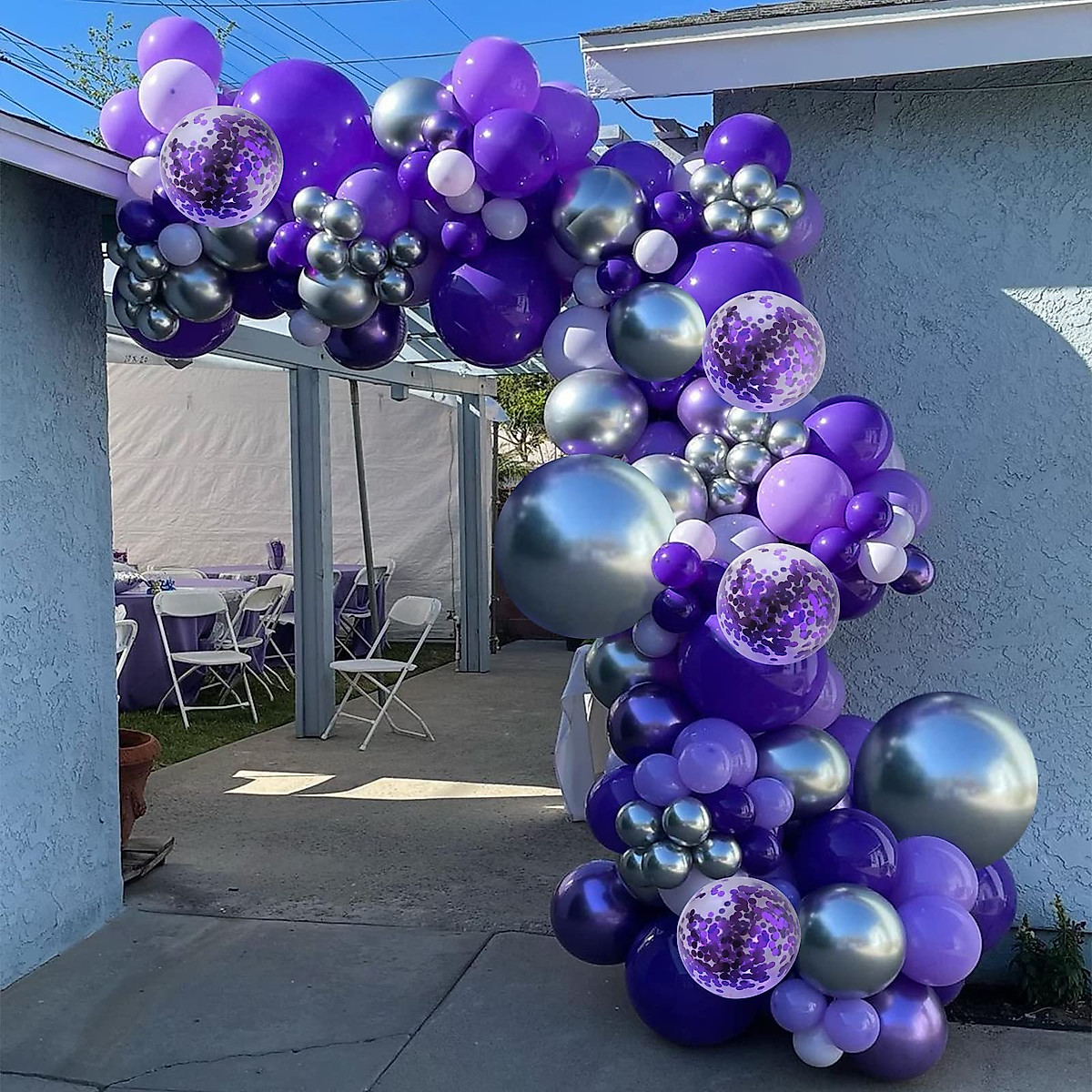 Purple and Silver Balloons Garland kit 135pcs Lavender Arch Balloons,Dark Confetti Metallic macaron Purple Butterfly Balloons,for Wedding Birthday Baby Shower Graduation Party Decorations Supplies