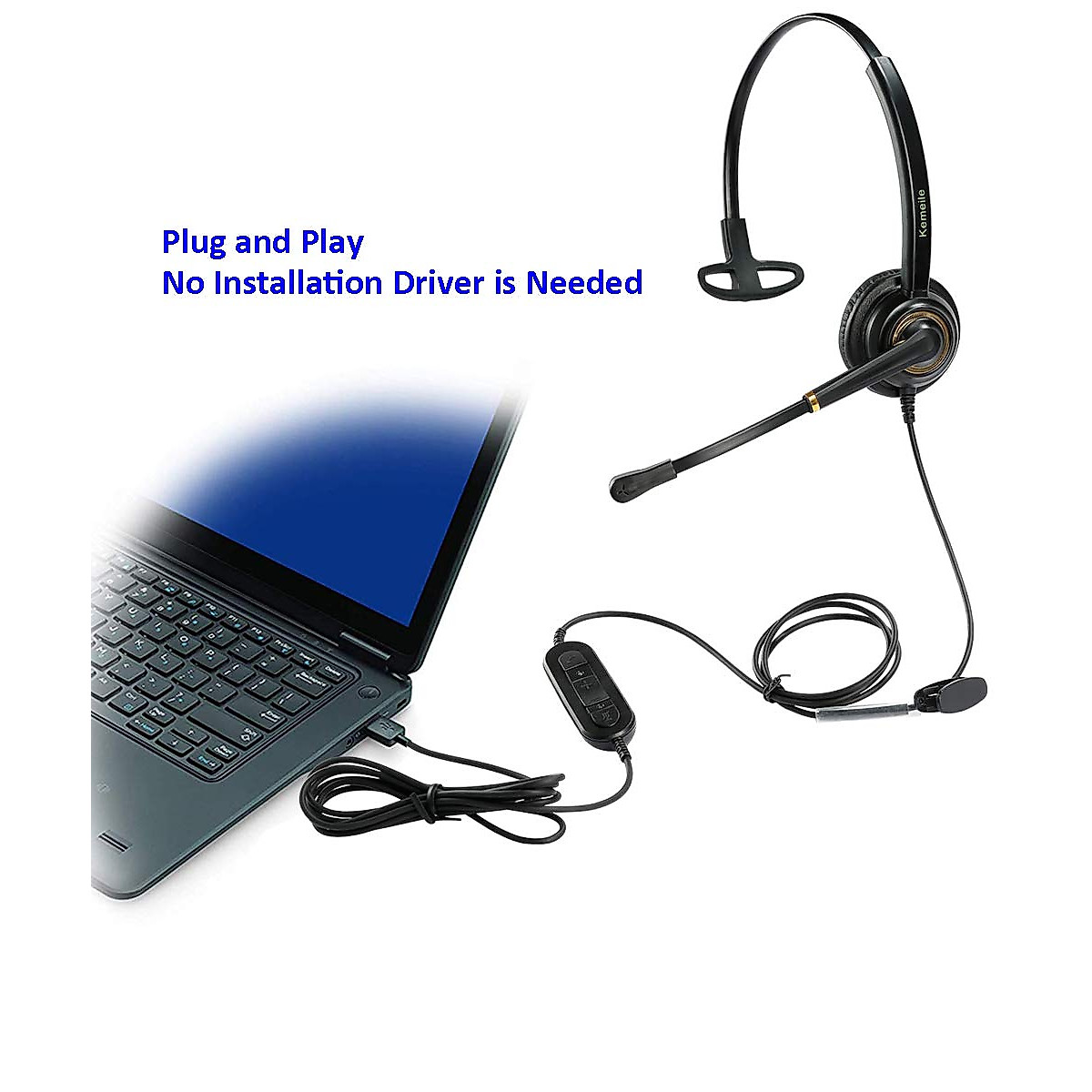 USB Headset with Microphone Noise Cancelling for PC, Computer Laptop Headphone with Mic In-Line Control for Office Softphones Teams Business Skype Zoom Conference Calls Online Course Voice Recognition