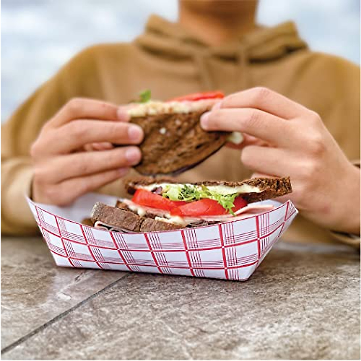 Disposable Paper Food Tray 250 Pack, 6 oz Red Checkered Paper Boats for Food, Heavy-Duty Food Trays for Carnivals, Fairs, Festivals, Picnics, Holds Nachos, Fries, Corn Dogs, Tenders, Condiments