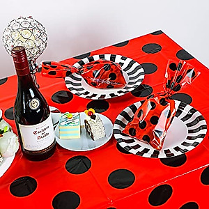 73 Pcs Ladybug Party Supplies, 52 x 87 Inch Ladybug Tablecloth, 48 Pcs Red Treat Goodie Bags Candy Bag with Twist Ties, 24 Pcs Red Black Latex Balloon for Ladybug Themed Birthday Wedding Decoration