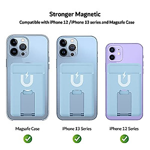 pzoz Magnetic Card Holder Wallet with MagSafe Kickstand, Silicone Pockets Card Holder with Metal Stand for iPhone 15, 14, 13, 12, Pro, Mini, Max, Plus (Blue)