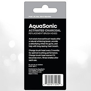 AquaSonic 2-Pack Activated Charcoal Brush Heads - Ultra Whitening Brush Heads - 2X Whitening & Stain Remover - for Black Series, Black Series Pro, Vibe Series, Duo Pro Series (Black)