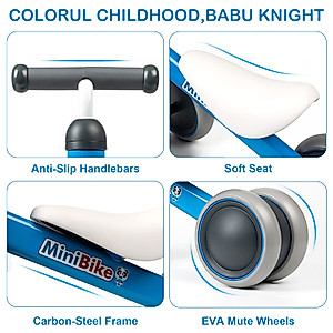 Baby Balance Bike Toys for 1 Year Old Boy Girl Gifts, 10-24 Month Toddler Balance Bike with 4 Silence Wheels, No Pedal Toddler First Bike, First Birthday Gifts Christmas for Boys and Girls (Blue)