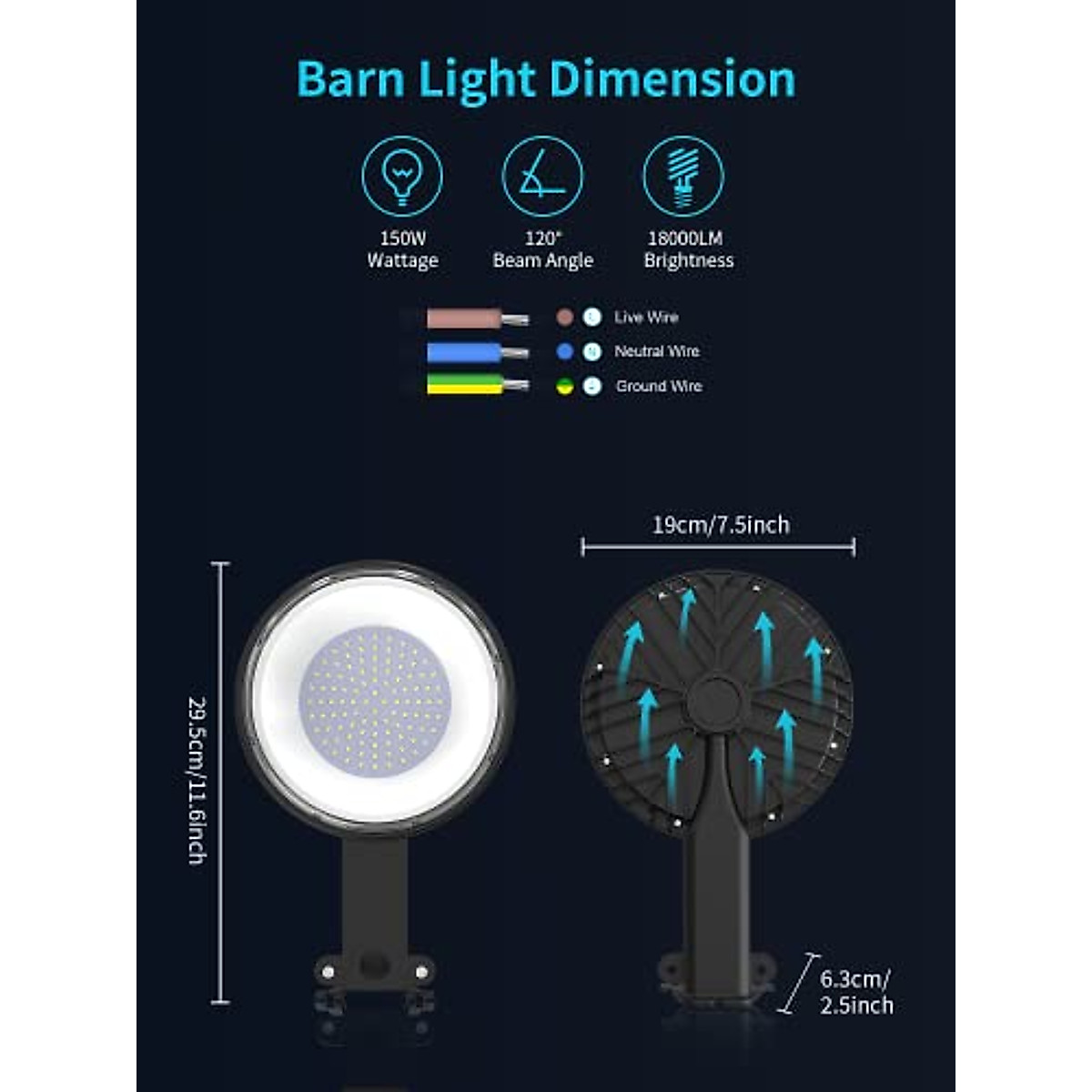 Ankishi LED Barn Light, Dusk to Dawn Outdoor Lighting with 150W 18000LM 5000K Daylight, IP65 Waterproof Area Street Light for Barns Street Yard Garage Warehouse Outdoor Security Flood Lights(2Pack)