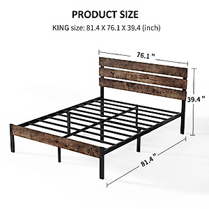 TXIYEAN King Size Bed Frame with Wooden Headboard/Heavy Duty Metal Slats Support/No Box Spring Needed/Noise Free/Easy Assembly/Twin XL/Queen/King, King