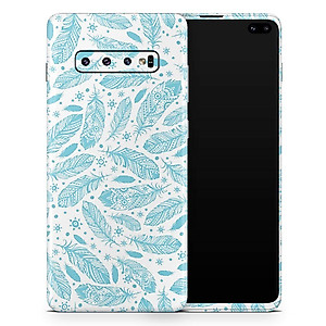 DesignSkinz Teal Zendoodle Feathers Protective Vinyl Decal Wrap Skin Cover Compatible with The Samsung Galaxy S20 (Screen Trim & Back Glass Skin)