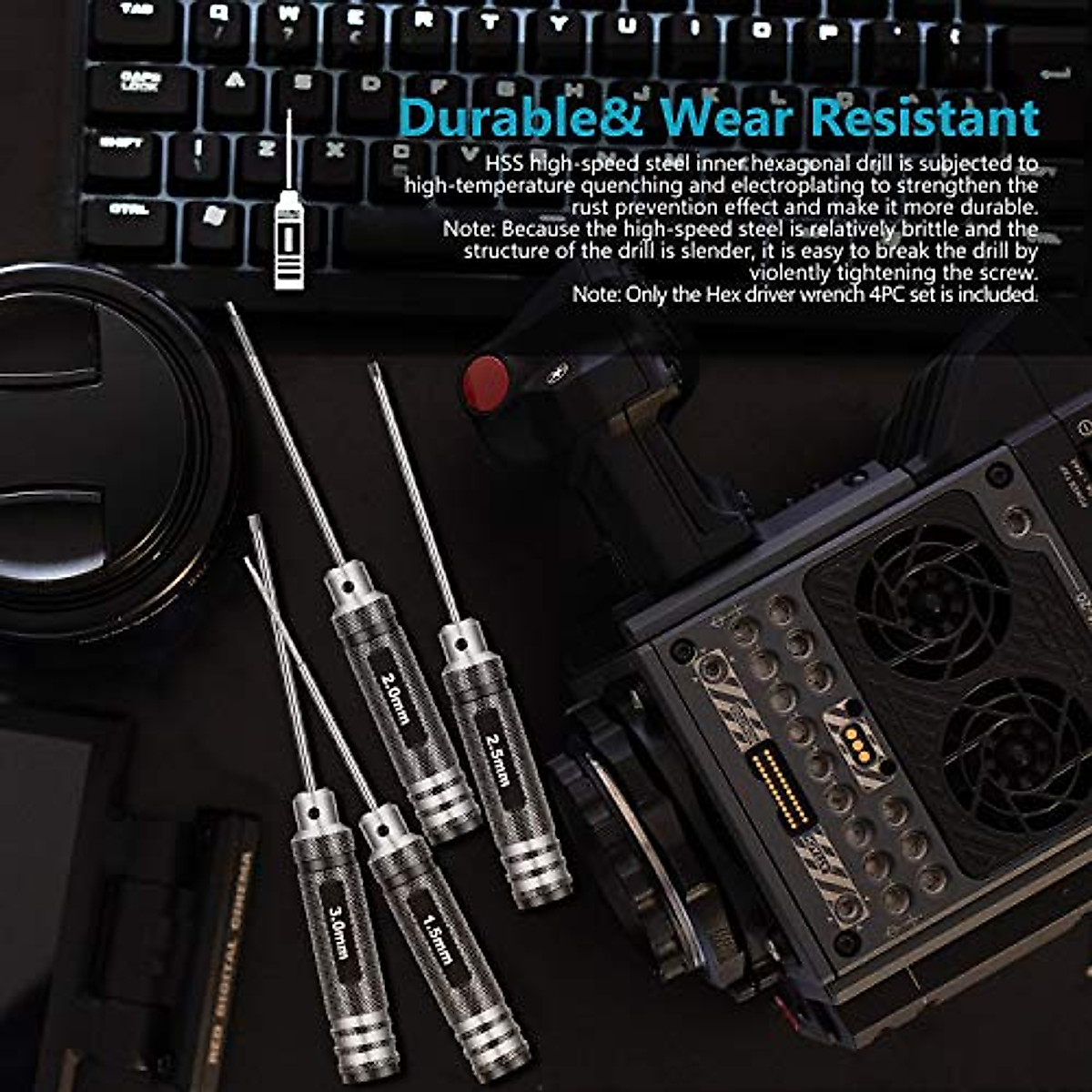 Neewer Lightweight Titanium Nitride Coating Hex Driver Wrench 4 Piece Set, Hex Screw driver Tools Kit Set for RC Helicopter (1.5mm/2mm/2.5mm/3.0mm)