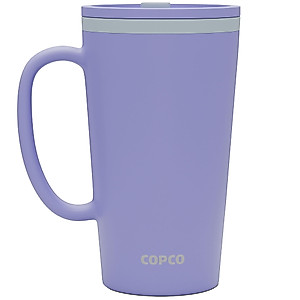 Copco Cone 16oz Insulated Travel Mug with Handle, Double Wall, Slide-Closure Lid, BPA-Free, Microwave & Dishwasher Safe, Reusable Plastic Travel Coffee Tumbler - Portable Coffee Cup (Light Purple)