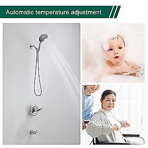 AIHOM Shower Faucet Set With Tub Spout,Shower Trim Kit With Pressure Balanced Valve, Dual-Function 5-Spray Touch-Clean Handheld Shower Head Combo, Chrome