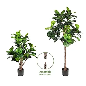 ​Realead 5ft Fiddle Leaf Fig Tree Artificial - Large Fake Fig Leaf Tree with 78 Leaves - Tall Faux Plants in Plastic Nursery Pot for Modern Home Office Living Room Indoor Decor