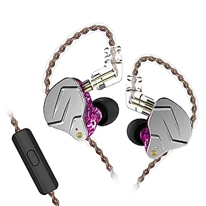 erjigo KZ ZSN Pro Dynamic Hybrid Dual Driver in Ear Earphones Detachable Tangle-Free Cable Musicians in-Ear Earbuds Headphones (Purple with Microphone)
