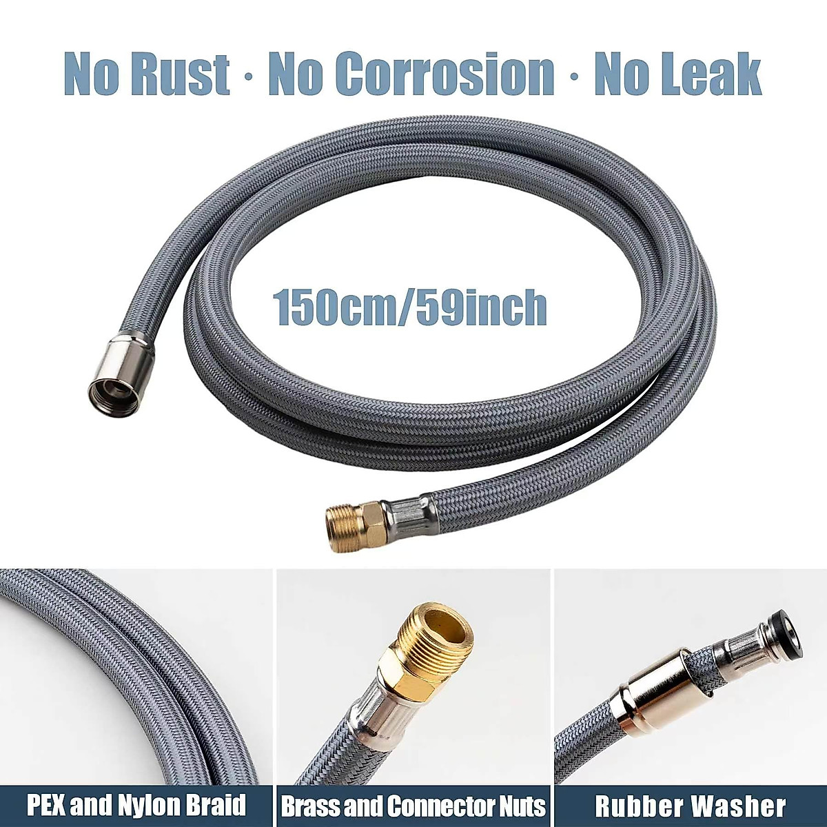Faucet Hose for American Standard M922367-007220A, American Standard Kitchen Faucet Parts, Kitchen Sink Sprayer Supply Lines Pull Down Faucet Hose Replacement, Brass Adapter, 59”