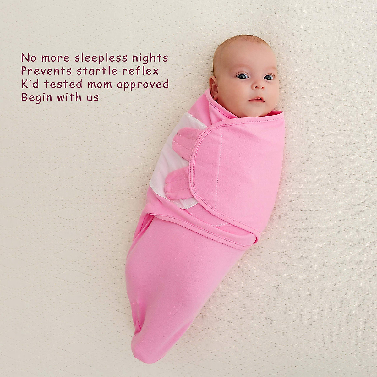 Baby Swaddle Blanket for Newborn Girl, 0-3 Months Small/Medium, 3 pcs Infant Swaddle Sack in a Gift Box, 100% Cotton Adjustable Swaddle Wrap, Pink