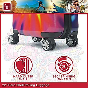 FUL Tie-Dye Swirl Carry-On Rolling Suitcase, Hardside Travel Luggage with Spinner Wheels, 22 Inches, Rainbow